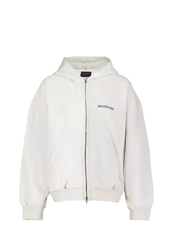 Balenciaga Logo Embroidered Zip-up Hoodie - White