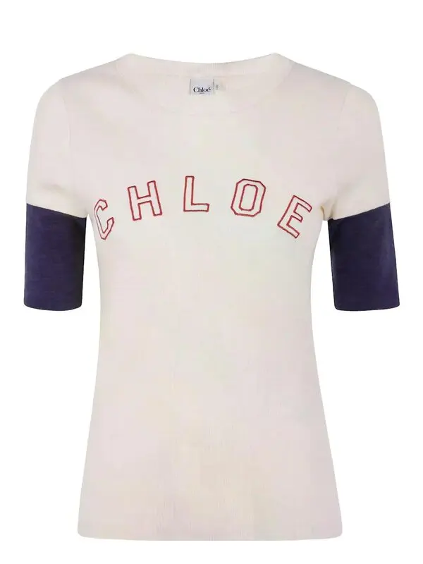 Chloé Embroidered-logo Ribbed Top - White