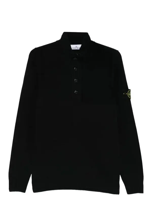Stone Island High-neck Button Wool Sweater - Black