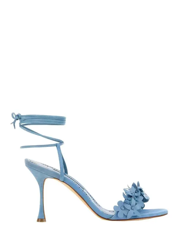 Manolo Blahnik 90mm Flower-embellished Heeled Sandals - Blue