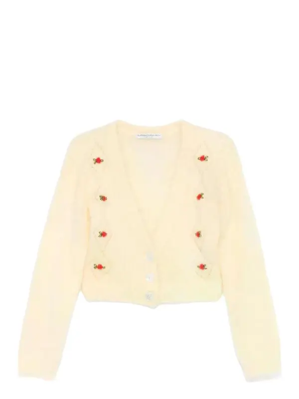 Alessandra Rich Cropped V-neck Cardigan - Yellow