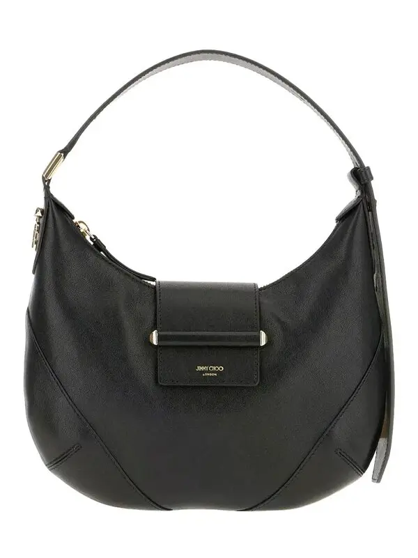 JIMMY CHOO Crescent Leather Shoulder Bag - Black