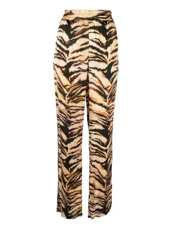 Roberto Cavalli High-waisted Tiger-print Trousers - Neutrals