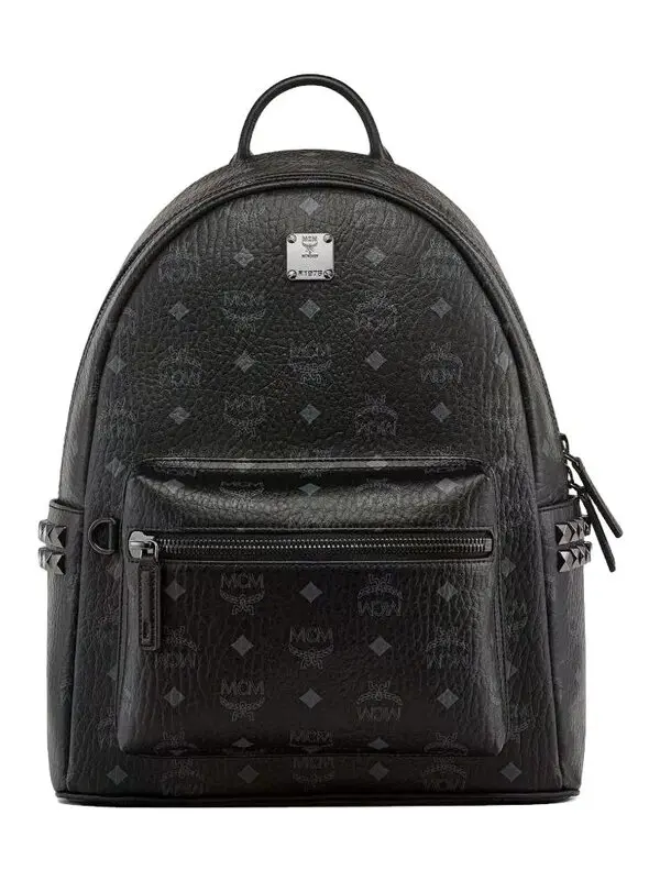 Mcm Studded Monogram Backpack - Black