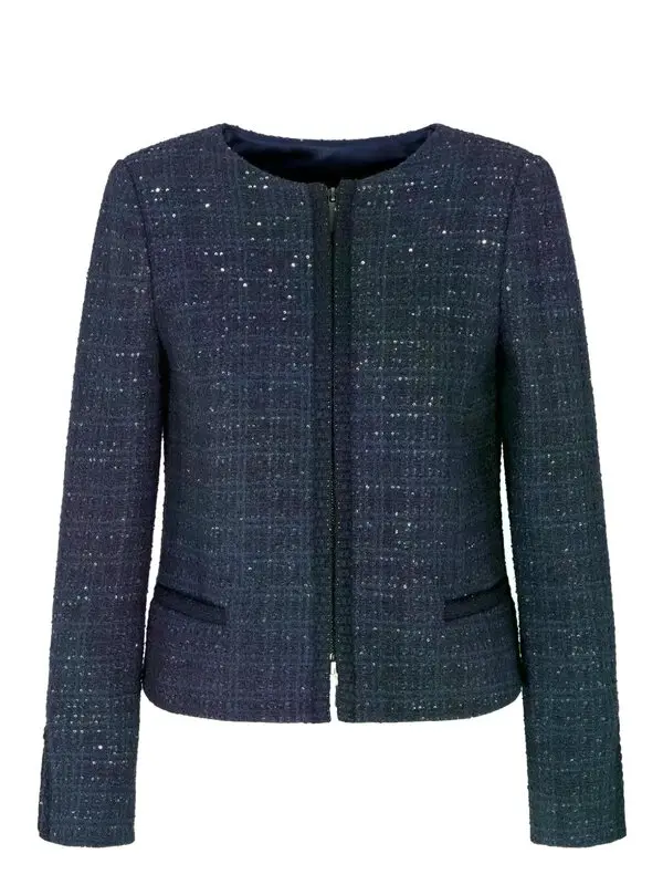 Emporio Armani Sequin-embellished Tweed Jacket - Blue