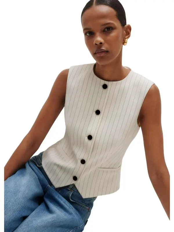 ME+EM Round Neck Pinstripe Vest - Ivory/black
