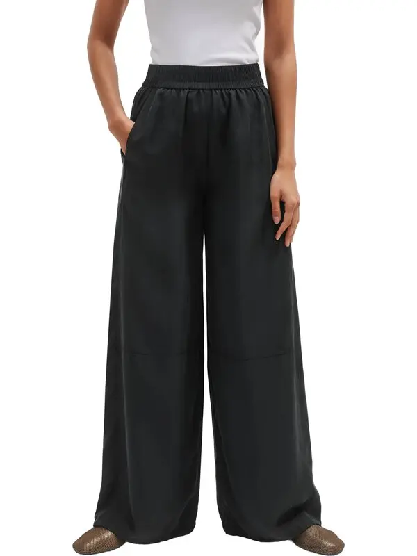 ME+EM Washed Silk Drawstring Wide-leg Trousers - Black