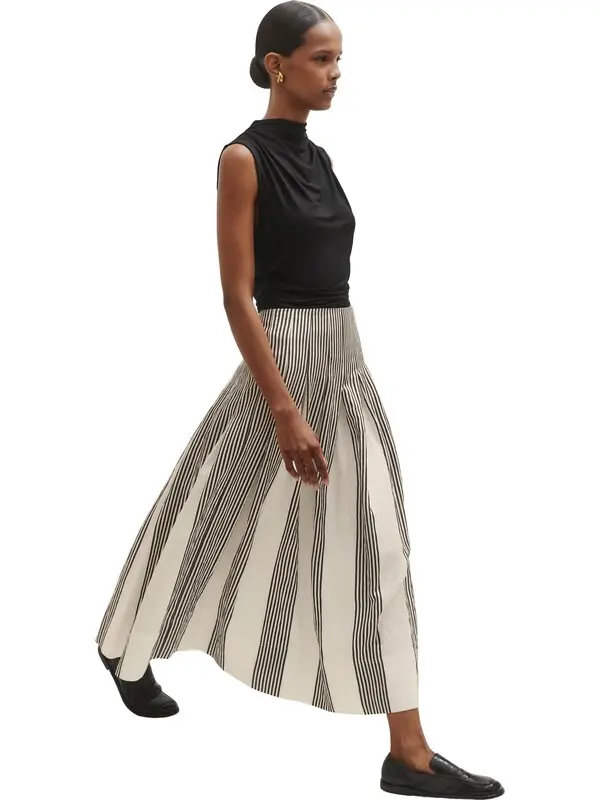 ME+EM Pleated Stripe Maxi Skirt - Ivory/black