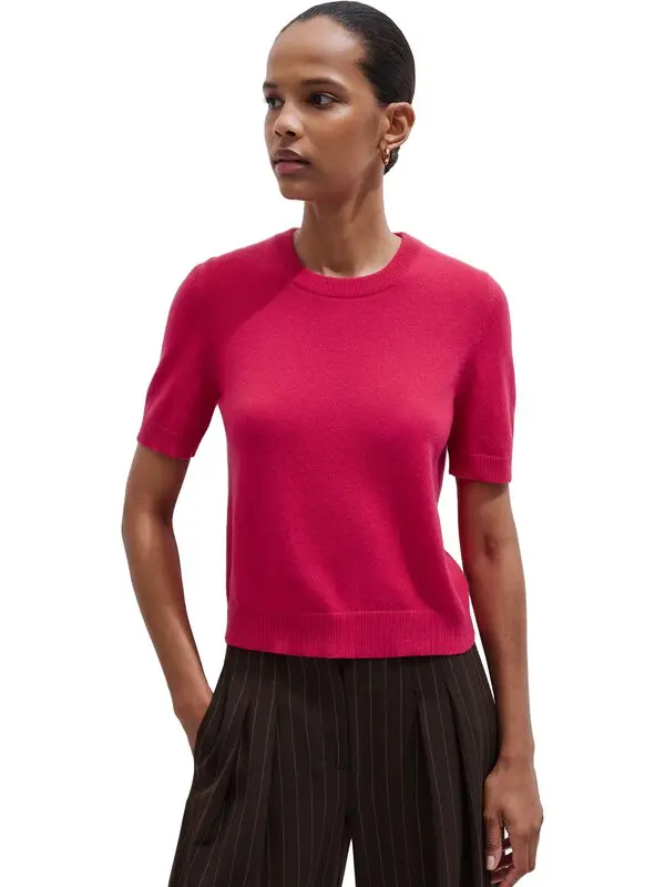ME+EM Cashmere Crop Tee - Hibiscus Pink