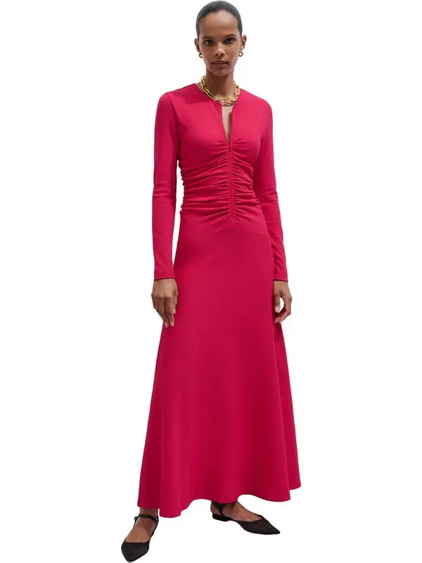 ME+EM Textured Ruched Front Maxi Dress - Hibiscus Pink