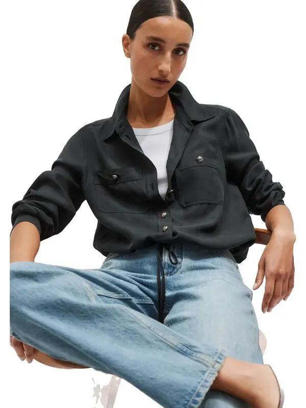 ME+EM Washed Silk Elevated Shirt - Black