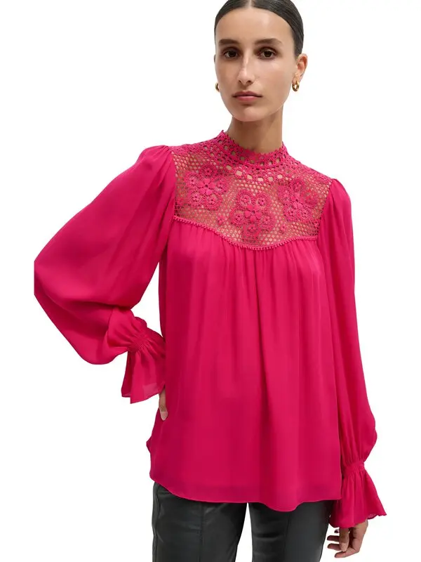 ME+EM Silk And Lace Blouse - Hibiscus Pink