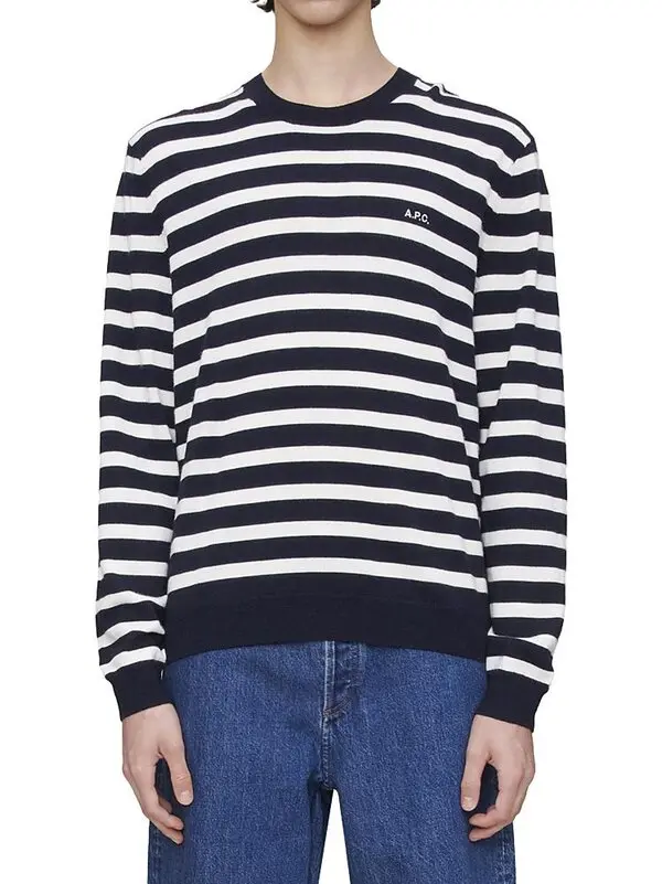 A.p.c. Matthias Striped Crewneck Sweater - Dark Navy