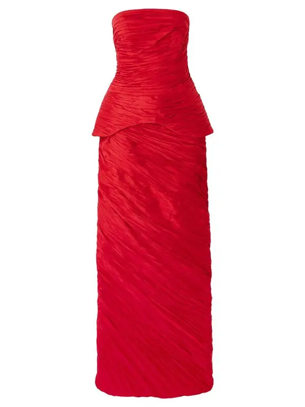 MARMAR HALIM Strapless Plissé-taffeta Gown - Red
