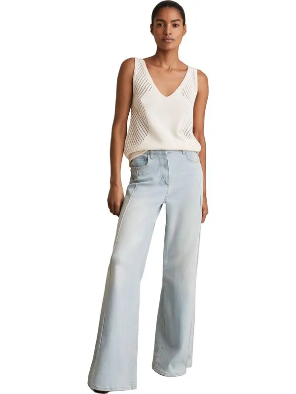 REISS Heather Stretch-cotton Wide-leg Jeans - Light Blue