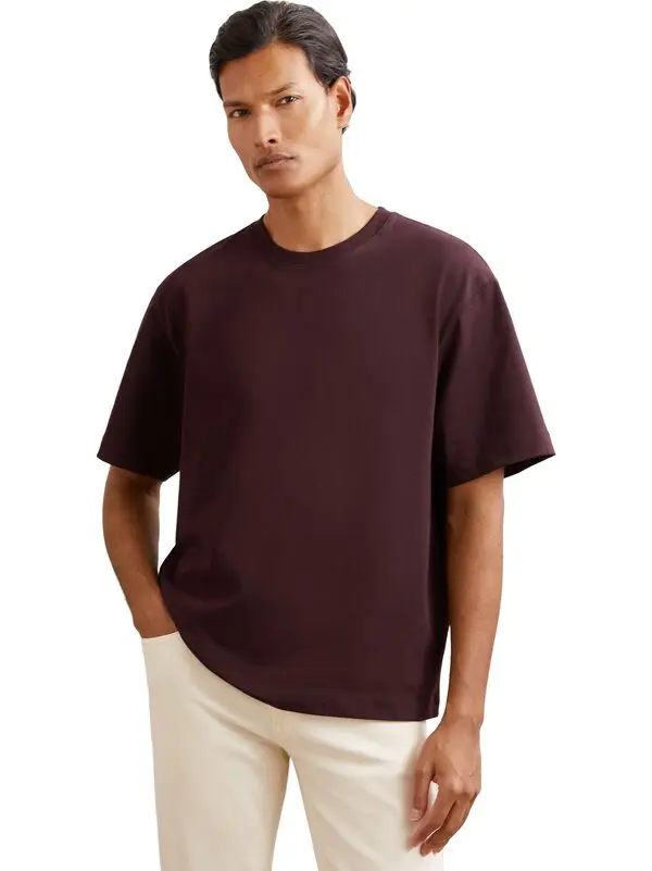 REISS Tate Cotton Garment-dyed Relaxed-fit T-shirt - Bordeaux
