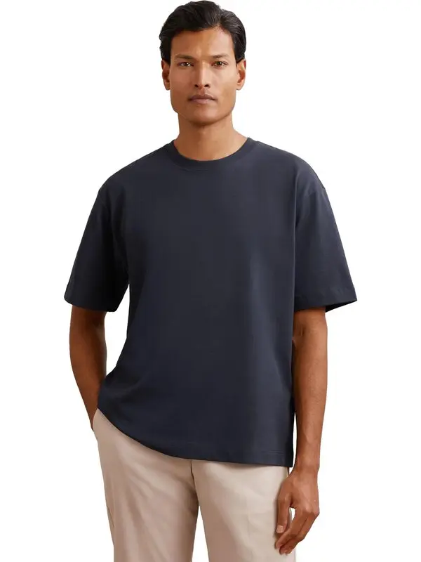 REISS Tate Cotton Garment-dyed Relaxed-fit T-shirt - Navy