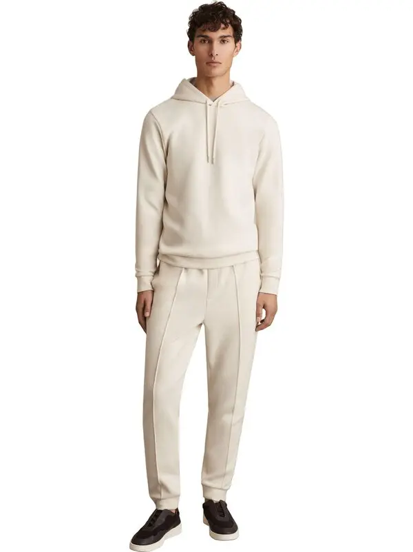 REISS Interlock Jersey Drawstring Hoodie - Off White