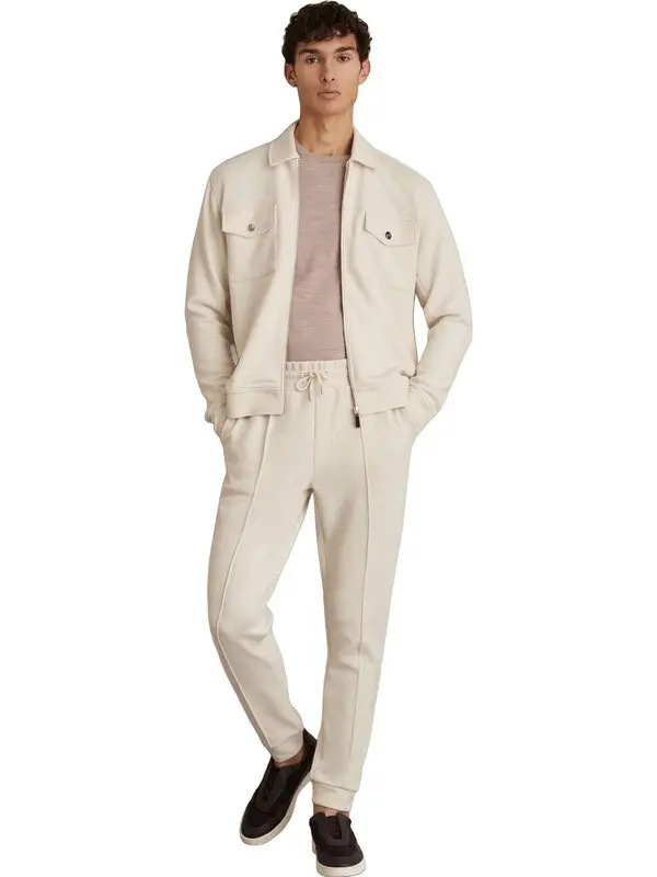 REISS Premier Drawstring Jersey Joggers - Off White