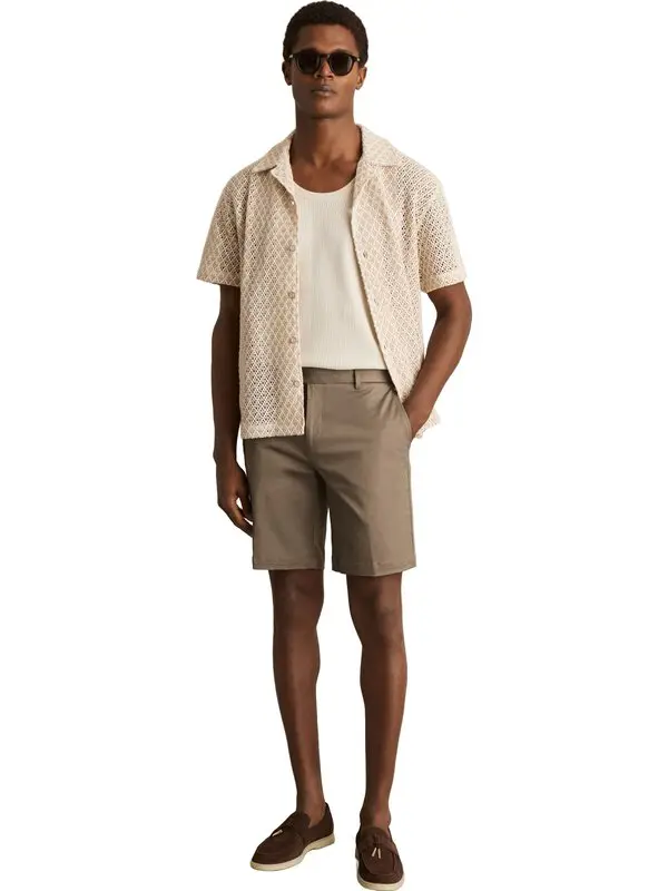 REISS Cotton Chino Shorts With Stretch - Taupe