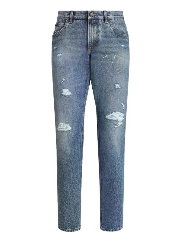 Dolce & Gabbana Distressed Logo-plaque Jeans - Blue