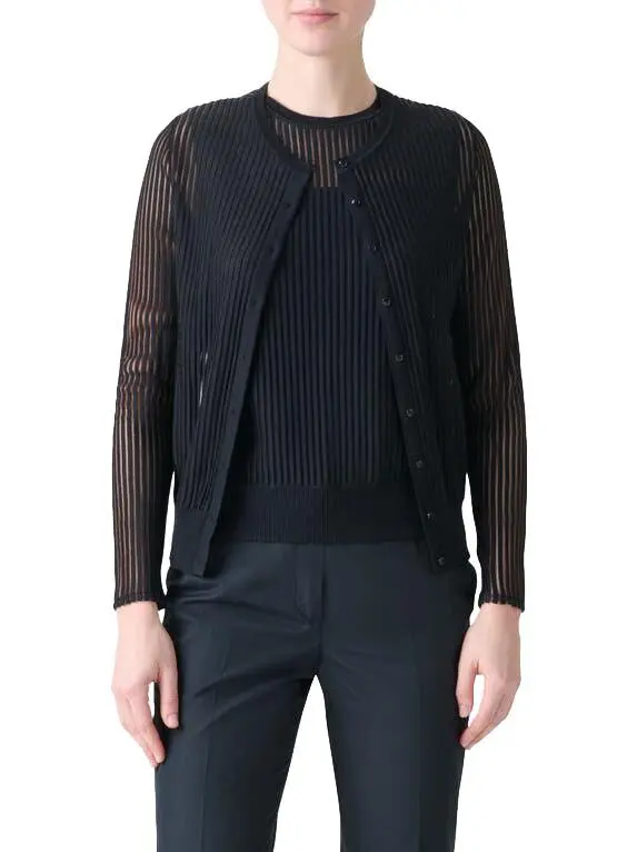 Akris Sheer Stripe Silk And Cotton Cardigan - Black