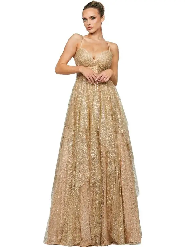 BARIANO Brylee Glitter Ball Gown - Gold