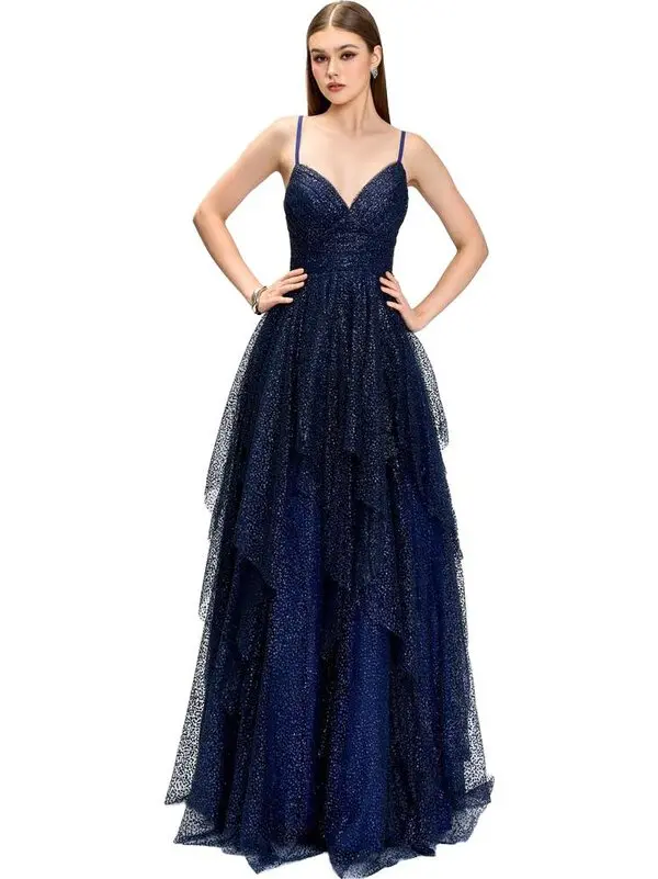 BARIANO Brylee Glitter Ball Gown - Navy