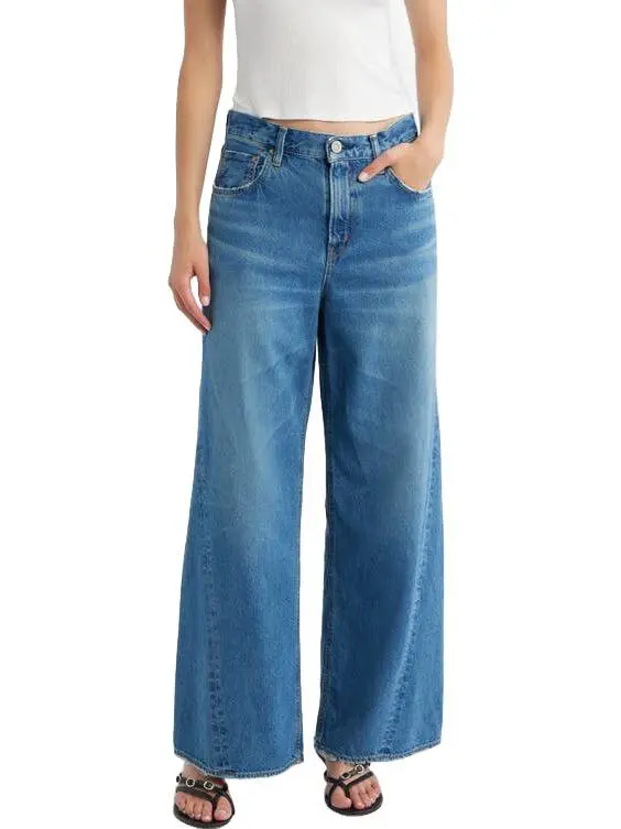 Moussy Vintage Atlanta Twisted Seam Wide Leg Jeans - Blue
