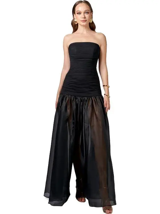 BARIANO Haisley Strapless Sheer Skirt Maxi - Black