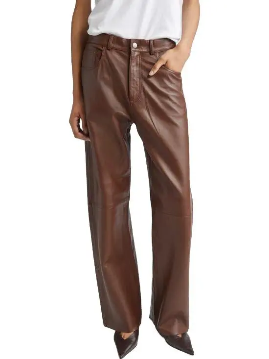 HAIKURE Bonnie Lambskin Leather Pants - Chocolate