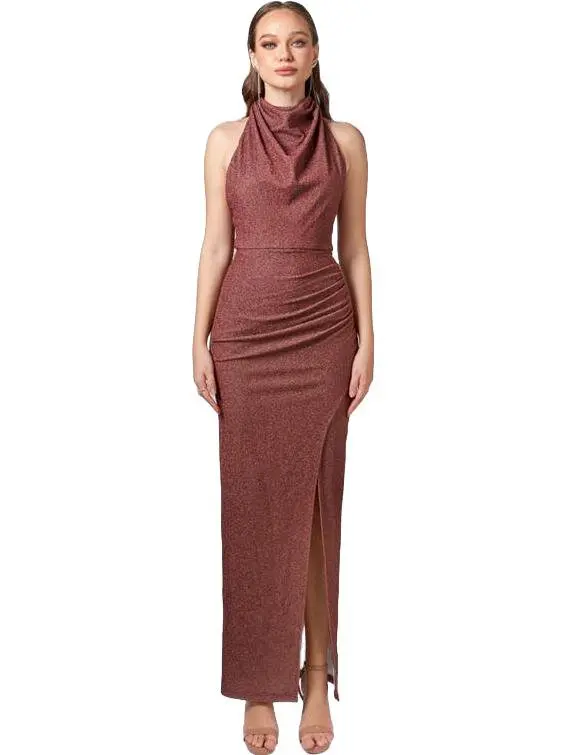 BARIANO Allie High Neck Cowl Maxi Gown - Mocha