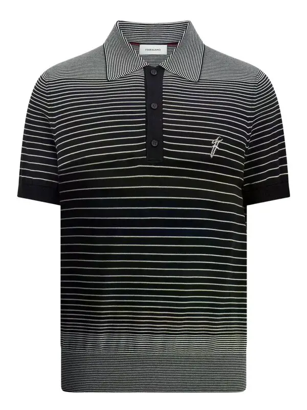 FERRAGAMO Striped Polo Shirt - Black