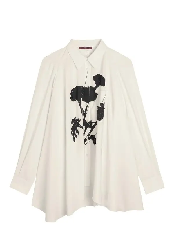 High Printed Crepe Shirt - Cream