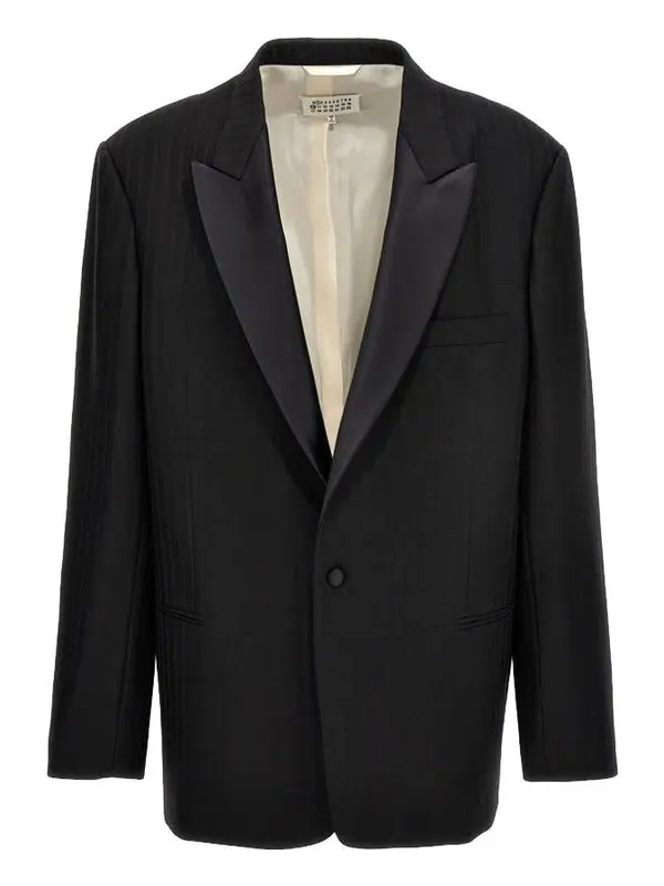 MAISON MARGIELA Striped Single-breasted Blazer - Black