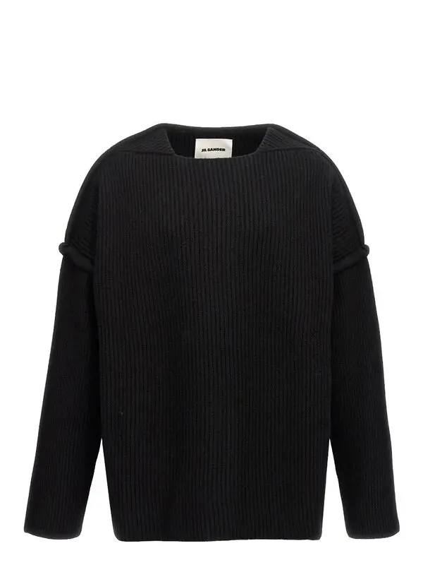 JIL SANDER Geometric Neckline Wool Sweater - Black