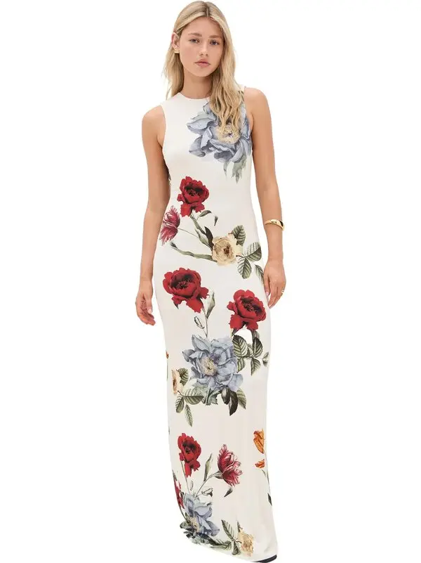 Alice + Olivia Delora Open Back Maxi Dress - Provence Floral Lg