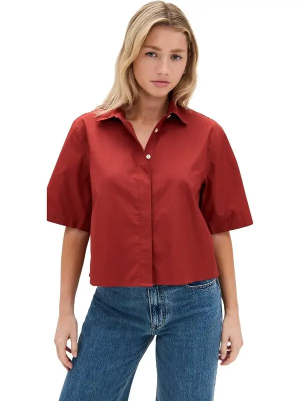 Vince Cropped Cotton Shirt - Brick Rose