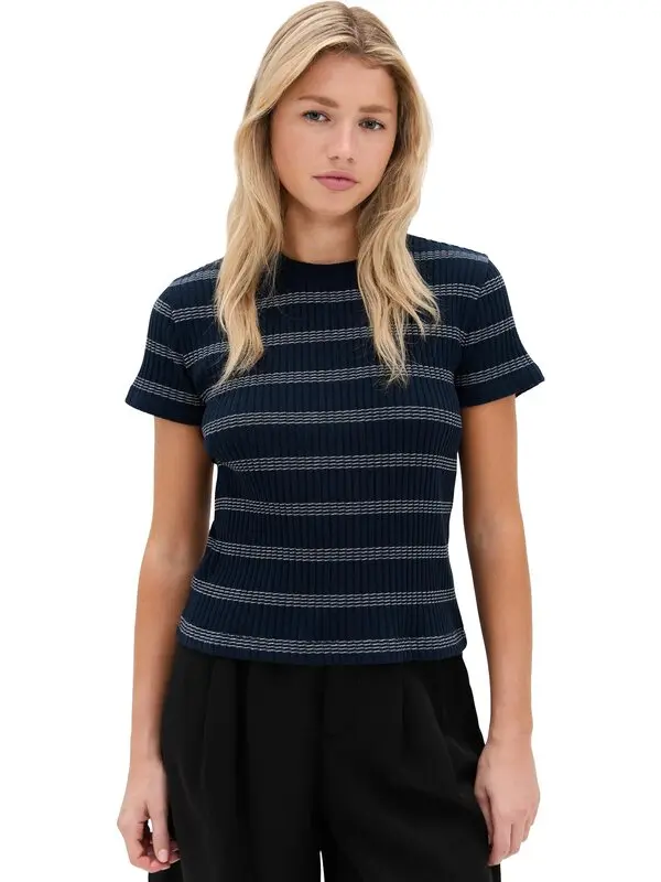 Vince Striped Ribbed Knit Top - Coastal Combo