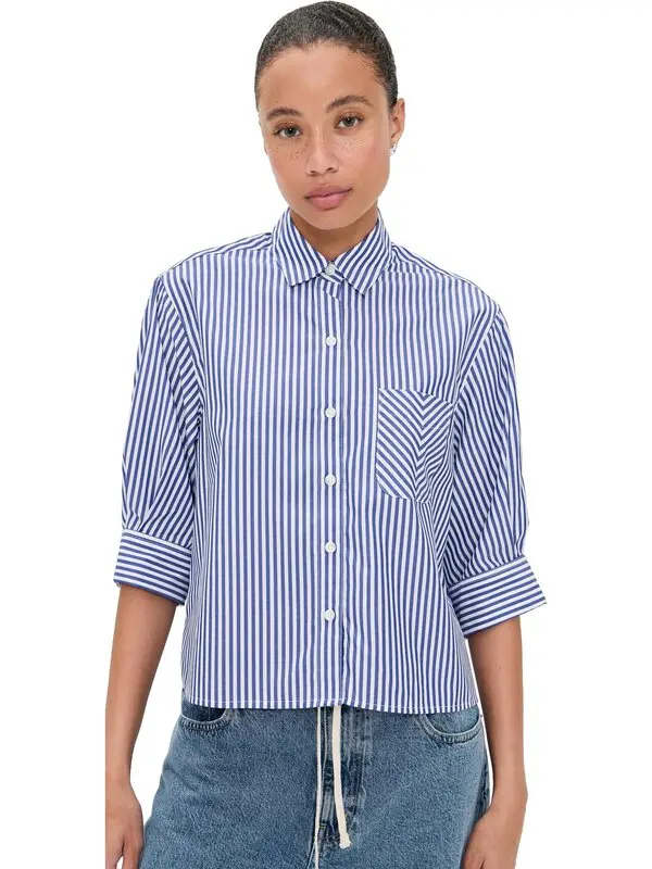 Rag & Bone Lucia Stripe Poplin Shirt - Navy Stripe