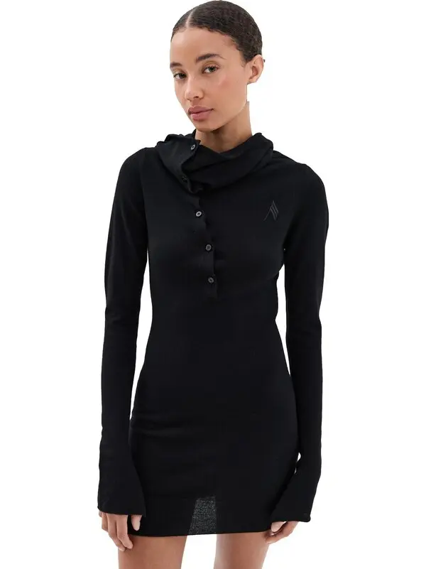 Attico Long Sleeve Collar Mini Dress - Black