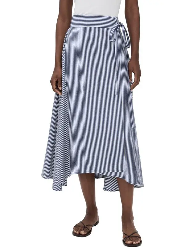APIECE APART Marsala Striped Asymmetrical Wrap Skirt - Skinny Stripes Indigo/cream