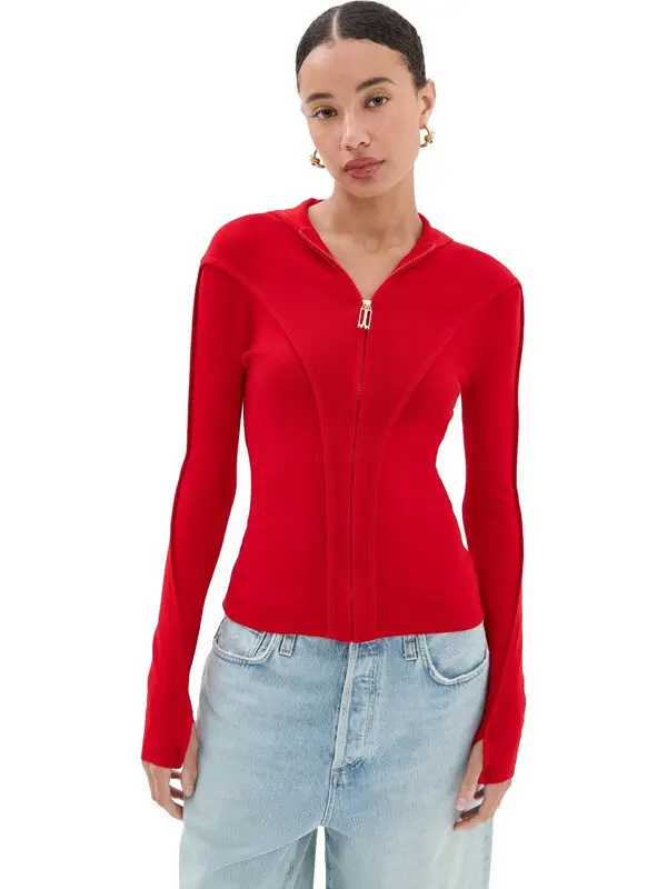 Victoria Beckham Piping Detail Hooded Top - Bright Rose