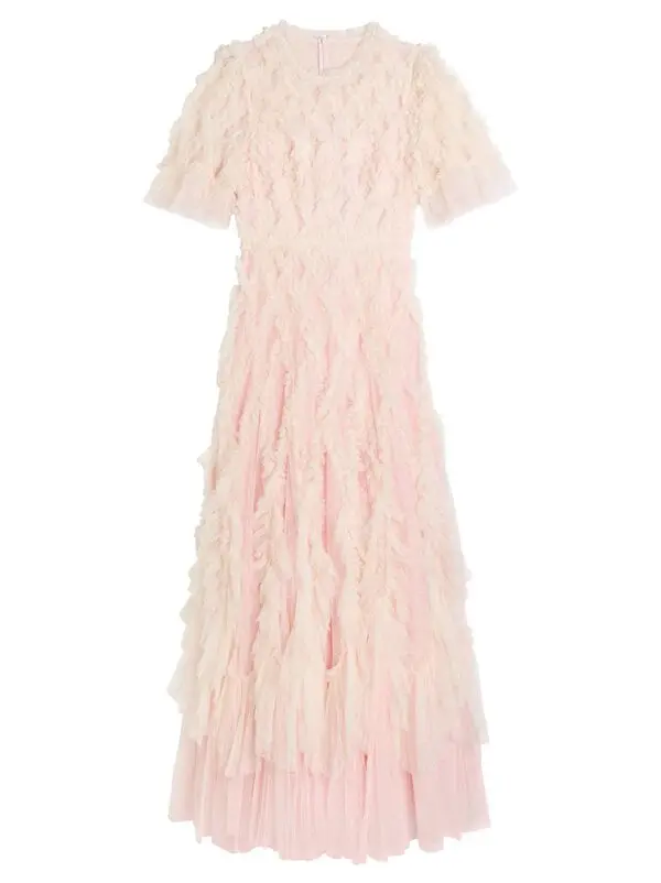 NEEDLE & THREAD Rosella Ruffled Tulle Gown - Pink And White