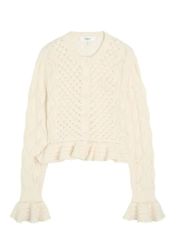 Chloé Logo-embroidered Pointelle-knit Cardigan - Ivory