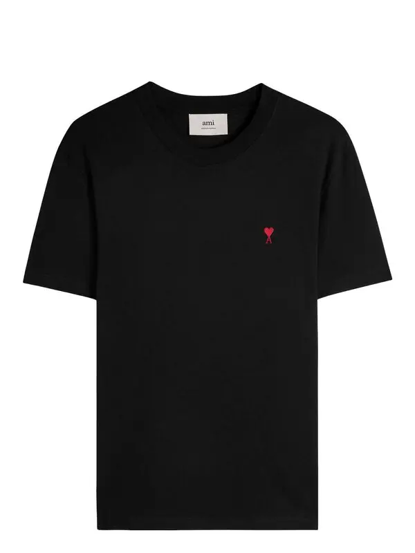 Ami Logo-embroidered Cotton T-shirt - Black