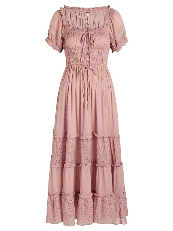 Free People Falling Sun Panelled Cotton Midi Dress - Mauve
