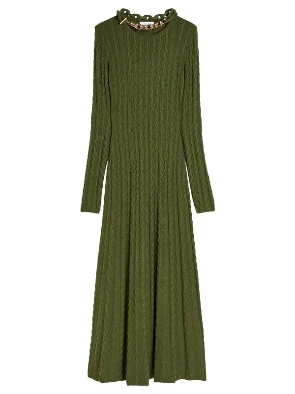 Rabanne Chain-embellished Cable-knit Midi Dress - Khaki