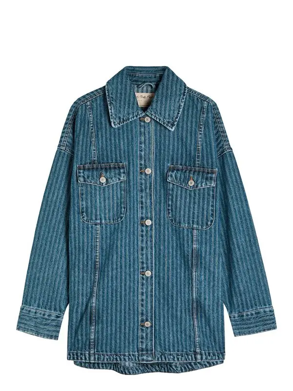 Free People Dunes Striped Denim Jacket - Blue