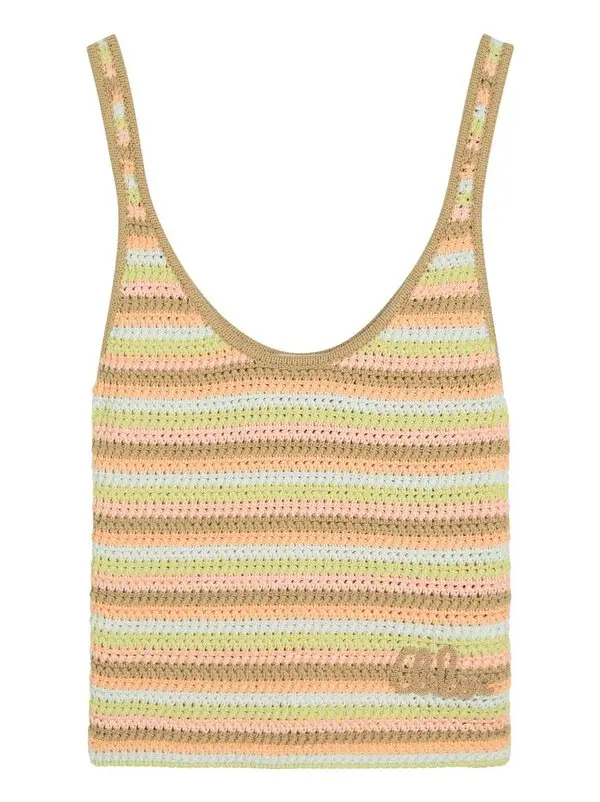 Chloé Logo-embroidered Striped Knit Tank - Green